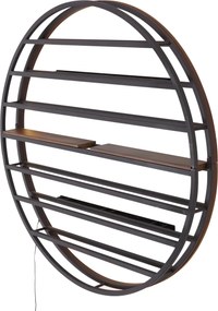 Moderní nástěnné svítidlo černé s kulatým dřevěným detailem a integrovanou LED - Wine Rack