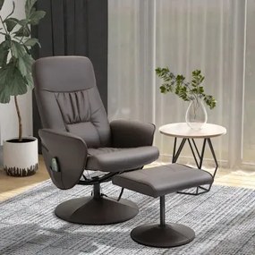 HOMCOM 2-St TV křeslo s funkcí polohování 360° otočné polohovací křeslo s 10 masážními body v imitaci kůže v hnědé barvě Š76 x D81 x V105 cm
