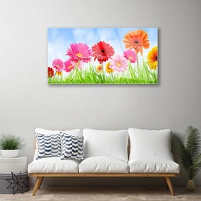 Obraz na skle Květiny tráva Rostlina 120x60 cm