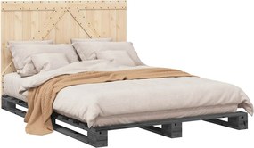 Rám postele s čelem šedý 140 x 200 cm masivní borové dřevo 3281564