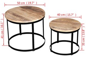 2 konferenční stolky hrubé mangovníkové dřevo kulaté 40cm/50cm - Default Title