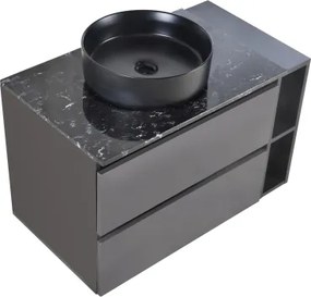 Aosom Skříňka pod umyvadlo 80 cm moderní závěsná s keramickým umyvadlem a zásuvkami do koupelny, černo-šedá