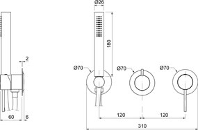 Sapho Sapho, ULTRAMIX podom. sprch. baterie, ruční sprcha, 2 výstupy, černá mat/zlato mat, UT045BG