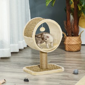 PawHut Malý Škrabací Sloup pro Kočky - Kočičí Strom pro Jednu Kočku, Hračky pro Kočky, Lezecký Strom z Jutového Vlákna Khaki + Světle Hnědá 40 x 30 x…