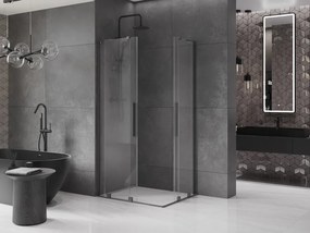 Mexen Velar L Duo, sprchový kout s posuvnými dveřmi 90 x 80 cm, 8mm čiré sklo, broušený grafit, 871-090-080-02-03-95
