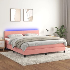 Box spring postel s matrací a LED růžová 160x200 cm samet 3134296