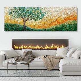 Obraz na plátně - Strom života Mozaika při západu slunce FeelHappy.cz Velikost obrazu (šířka x výška): 240 x 80 cm