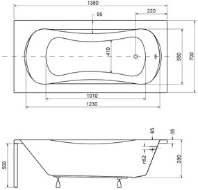 NIKIDO - B Akrylátová vana ARIA 130x70, 140x70, 150x70, 160x70, 170x70 Velikost: 130x70