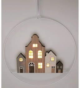 Závěsná vánoční dekorace Winter Houses II, 30 cm, svítící, na baterie