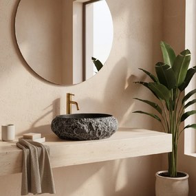 Rea Mika Gabro, umyvadlo na desku 480x380x155 mm, imitace kamene-černá, REA-U0634