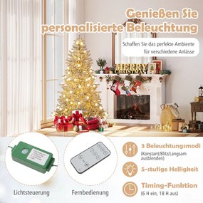 Costway 180 cm zasněžený umělý vánoční stromek s 51 kulovými lampami 250 teplá