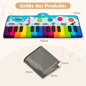 Costway Hudební podložka dětská podložka na klavír s 8 hudebními – 120 × 47 cm