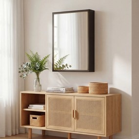 zrcadlová skříňka Kleankin, koupelnová skříňka se 3 policemi, skříňka na léky, nástěnná skříňka do ložnice, černá, 40 x 12 x 60 cm | Aosom