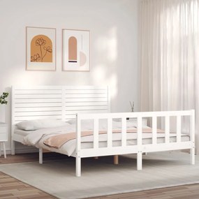 Rám postele s čelem bílý 160 x 200 cm masivní dřevo,  3193217