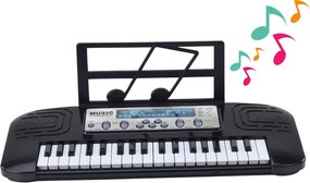 LEAN Toys Dětské elektrické piano s 37 klávesami, stojanem a mikrofonem, melodie, černé