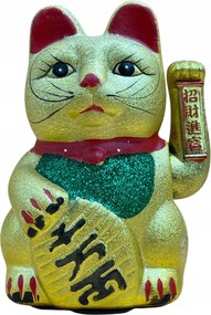 Japonská kočka Maneki-Neko Čínské štěstí Brokatová 21 cm Keramika