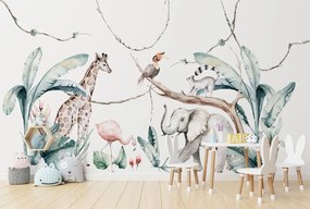 Gario Dětská nálepka na zeď Savanna - slon, žirafa a jiná zvířata Rozměry: 300 x 200 cm