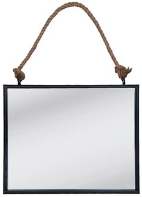 Zrcadlo v černém rámu zavěšené na lanu - 50*4*40 cm