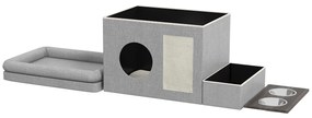 PawHut Sada misek z nerezové oceli 2 misky pro psy a kočky do 8 kg, polyesterová šedá 78x48x49,5 cm, protiskluzová a snadno se čistí |