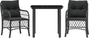 3dílný bistro set s poduškami černý polyratan 3212103