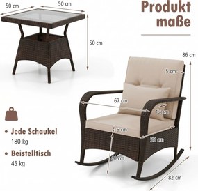 Costway 3-dílná sada zahradního nábytku 2 ratanová houpací křesla se skleněným