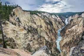 DIMEX | Samolepicí vliesová fototapeta na zeď Yellowstone a Grand Canyon MA-5-3043 | 375 x 250 cm | zelená, modrá, hnědá, šedá