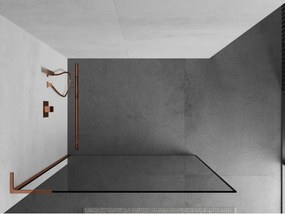 Mexen Kioto L, sprchová zástěna Walk-In 90 x 200 cm, 8mm čiré sklo černý vzor, ​​růžové zlato profil, 800-090-103-60-70