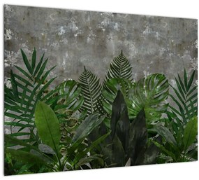 Skleněný obraz - Betonová zeď s rostlinami (70x50 cm)
