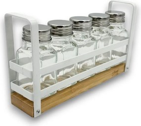 5Five® Sada 5ks hranatých kořenek v praktickém stojánku BALM, bílý kov, dřevo, 21,8 x 5,2 x 12,6 cm