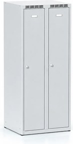 Kovová šatní skříňka S7, 2 oddíly, 1500 x 600 x 500 mm, demont, otočný zámek, šedé dveře