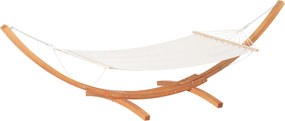 Outsunny zahradní houpací síť s dřevěným stojanem, houpací síť na rám pro 1 osobu, 3,92 m D x 1,2 m Š x 1,1 m V, barva krémovo-hnědá