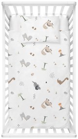 Bílé dětské povlečení do postýlky z bavlny Renforcé 100x150 cm Dinozor – Mijolnir