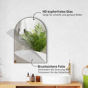 HOMCOM Koupelnové Zrcadlo 50 x 70 cm se Zabezpečovací Fólií, Koupelnové Zrcadlo s Hliníkovým Rámem, Nástěnné Zrcadlo do Koupelny a Ložnice, Černé