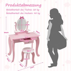 Costway 2-v-1 dětský dřevěný toaletní stolek s taburetem pro děti ve věku 3