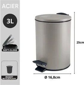 Spirella ADELAR pedálový odpadkový koš 3 L matná šedohnědá / ocel