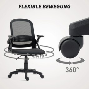 HOMCOM ergonomická síťovaná kancelářská židle se sklopnými područkami, bederní oporou a nastavitelnou výškou — černá