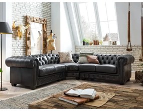 furniture-nabytek.cz - Rohová sedací souprava Chesterfield z pravé kůže, hnědá – 236×236×74 cm
