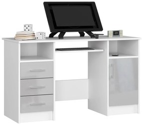 Volně stojící psací stůl Ana 124 cm bílý/šedý - lesk
