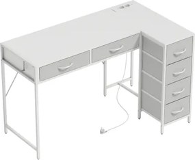 HOMCOM oboustranný rohový stůl se 6 zásuvkami 126x48 cm s napájecím připojením Puerto de Carga USB a USB-C, bílý