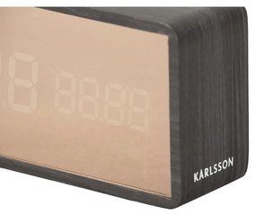 LED budík v měděné barvě a dekoru tmavého dřeva Karlsson Mirror