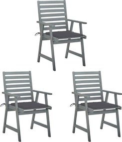 vidaXL Zahradní jídelní židle s poduškami 3 ks masivní akáciové dřevo [3064440] Barva: Šedá