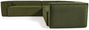Zelená manšestrová rohová pohovka Kave Home Blok 290 cm, levá/pravá