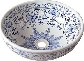 Sapho Sapho, PRIORI keramické umyvadlo, průměr 41 cm, barva bílá s modrou malbou, PI012