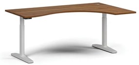 Výškově nastavitelný stůl, elektrický, 675-1325 mm, ergonomický pravý, deska 1800x1200 mm, bílá podnož, ořech