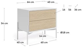 Bílý jasanový noční stolek Kave Home Marielle 64 x 40 cm s kovovou podnoží