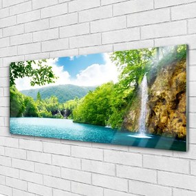 akrylový obraz Vodopád Jezero Příroda 125x50 cm