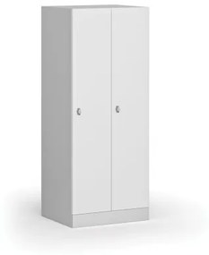 Šatní skříňka snížená, 2 oddíly, 1500 x 600 x 500 mm, otočný zámek, laminované dveře, bílá