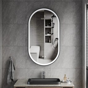 Erga Gwen, oválné LED zrcadlo 50x90cm v černém kovovém rámu, 3 barvy světla, přední osvětlení, topná podložka proti zapaření, ERG-V01-GWEN-5090-BK