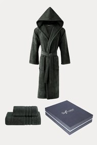 Unisex župan STRIPE + ručník + osuška + dárkový box S + ručník + osuška +  box Černá antracit