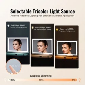 Osvětlené make-upové zrcadlo 3 barvy s Bluetooth USB stolní nástěnný držák 55,1 cm